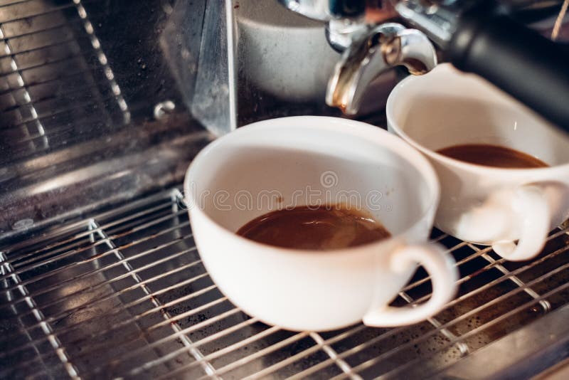 Coffee Maker Making Coffee in Two Cup Stock Image - Image of breakfast ...