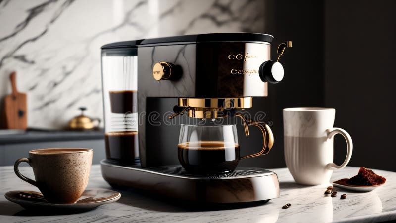 Coffee Maker in Marble Kitchen Stock Illustration - Illustration of ...