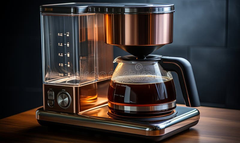 Coffee Maker on Wooden Table Stock Image - Image of home, caffeine ...