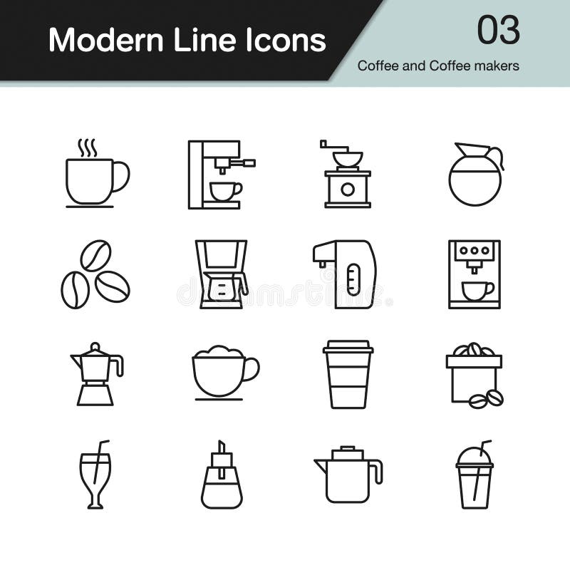 Coffee and Coffee Makers Icon. Modern Line Design Set 3 Stock Vector ...