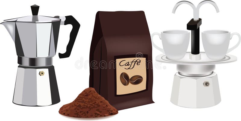 Coffee Makers with Packaging Containing Ground Coffee Stock Vector ...