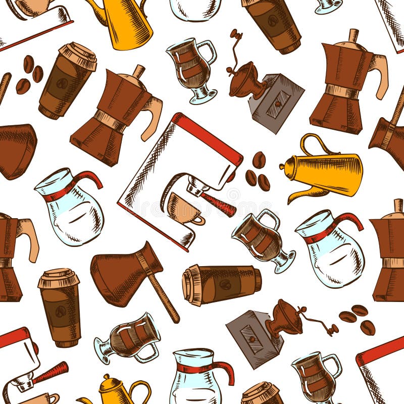 Coffee Makers Seamless Pattern Background Stock Vector - Illustration of macchinetta, coffee ...