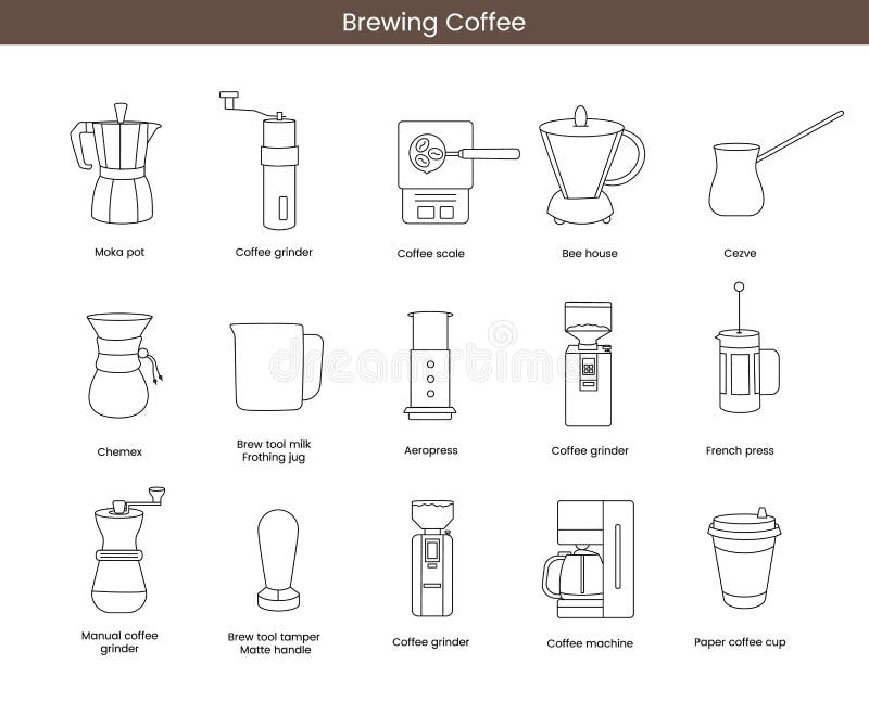 Coffee Brewing Methods Icons Set Stock Illustrations – 76 Coffee ...