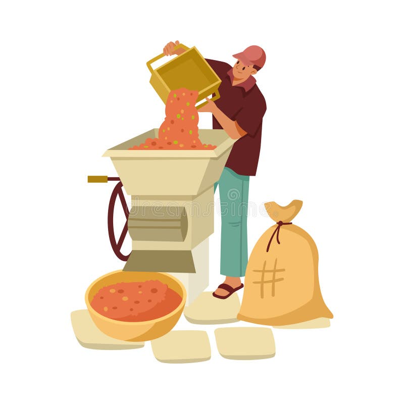 Coffee Making Industry with Man Engaged in Production Process Vector ...