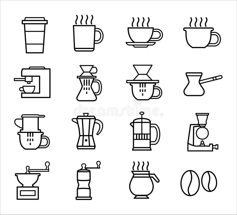 Coffee Making Method Vector Icon Logo Design Set, Coffee Maker Shop ...