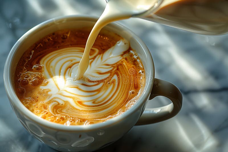 Coffee Making Process ,adding Milk or Cream in Coffee, a Close-up Shot ...