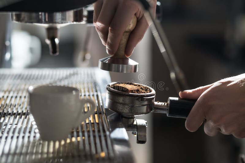Coffee Making Process; Espresso Cup and Coffee Machine; Stock Image ...