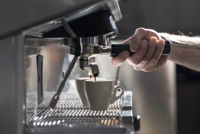 Coffee Making Process; Espresso Cup and Coffee Machine; Stock Image ...