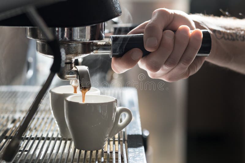 Coffee Making Process; Espresso Cup and Coffee Machine; Stock Image ...