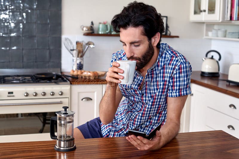 Coffee man kitchen stock photo. Image of domestic, holding - 51343666