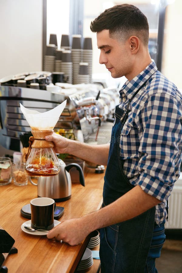 Barista at Cafe. Man Working in Coffee Shop Stock Image - Image of cozy ...
