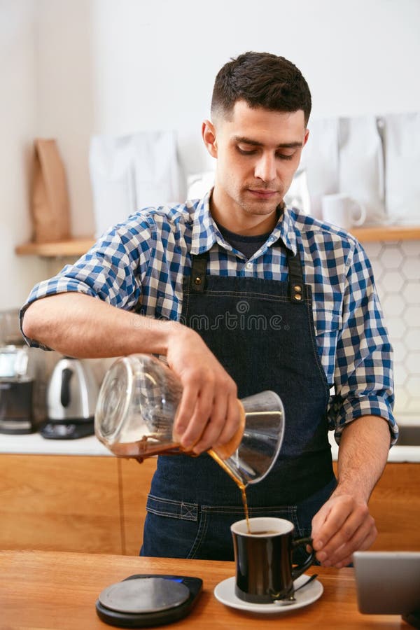 Coffee. Man Making Drink in Cafe Stock Photo - Image of fresh, brewer ...