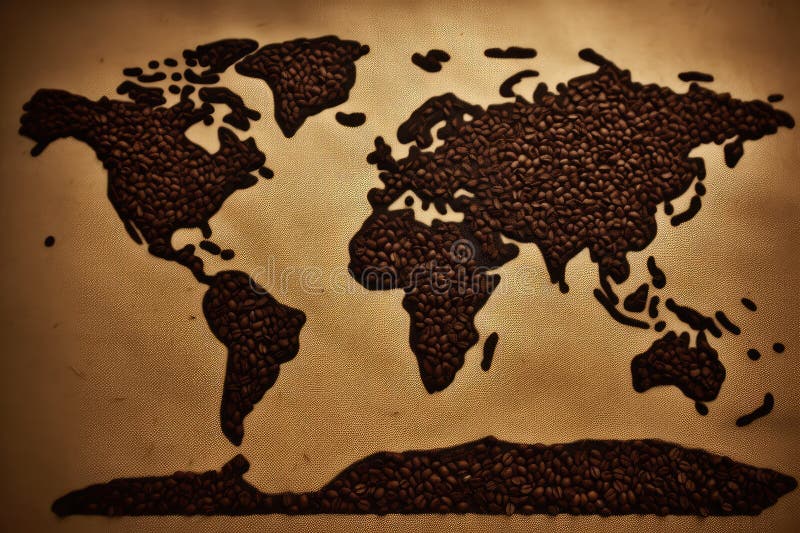 Coffee Map, Coffee Beans Globe, Abstract Generative AI Illustration ...