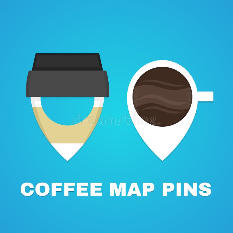 Coffee Map Pins Concept. Vector Flat Illustration Logo Design. Coffee ...