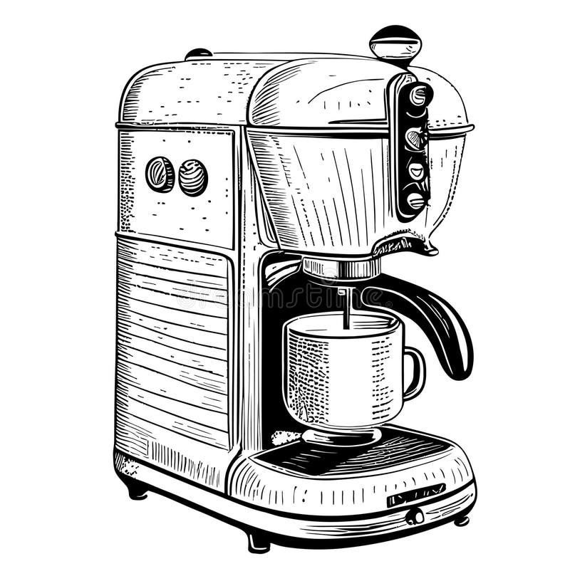 Coffee Machine Vintage Sketch Hand Drawn Coffee Vector Illustration ...