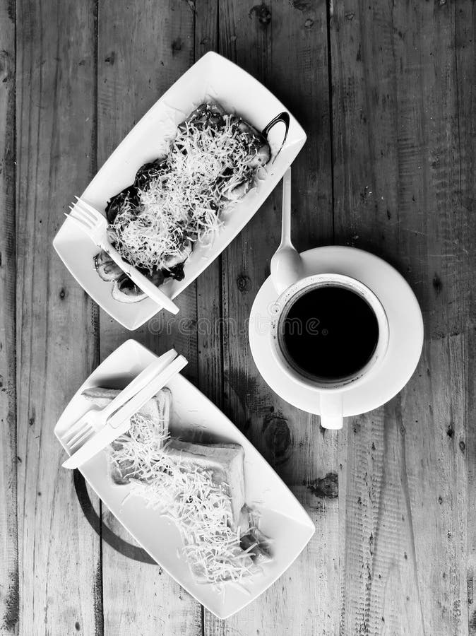 Coffee Meal Set in Vertical Black and White Stock Photo - Image of ...