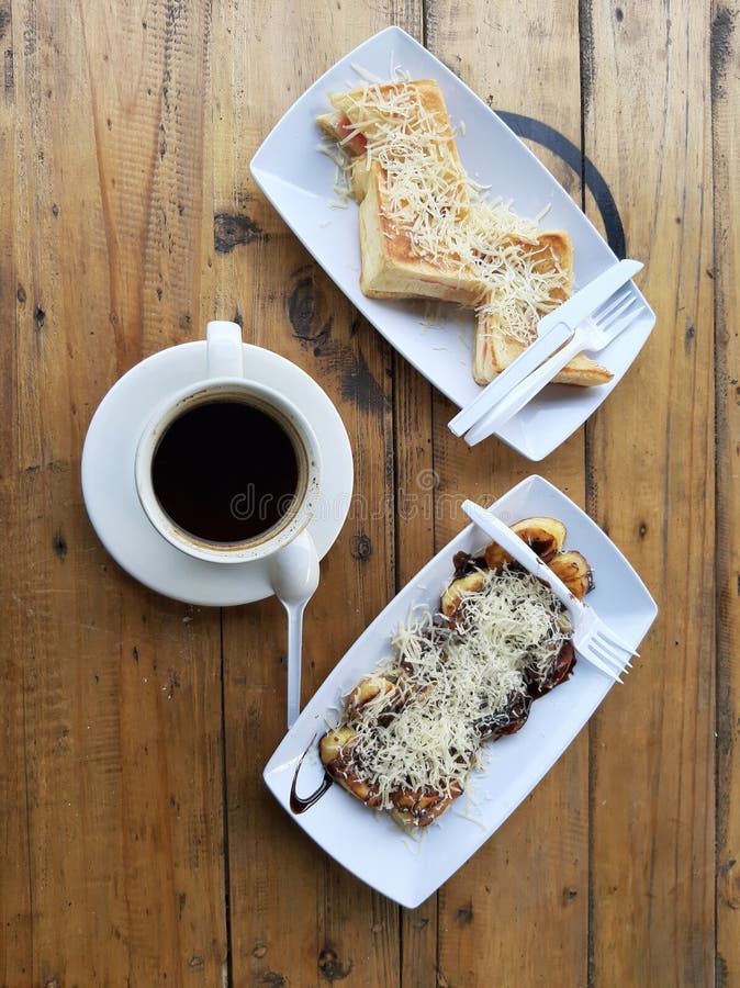 Coffee Meal Set in Vertical Image Stock Photo - Image of break, black ...