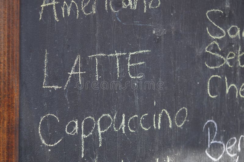 Coffee Menu Board Featuring Various Drink Options in Chalk Stock Image ...