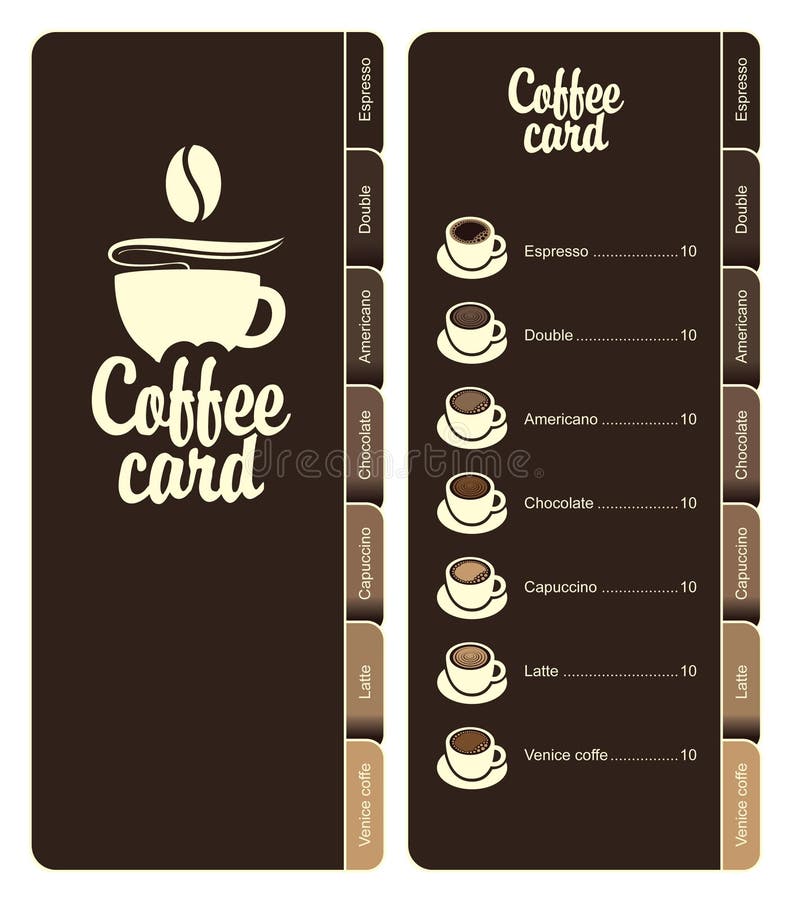 Cafe Menu Card with Types of Coffee Stock Vector - Illustration of icon ...