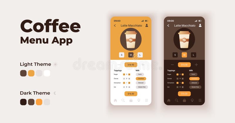 Coffee Menu Cartoon Smartphone Interface Vector Templates Set Stock ...