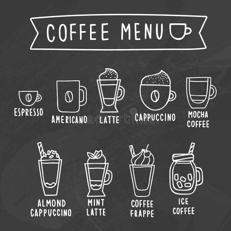 Coffee Menu. Chalk Drawing on a Blackboard Stock Vector - Illustration ...