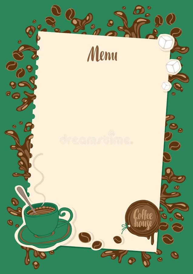 Coffee Menu with Cup, Sugar and Sheet of Paper Stock Vector ...