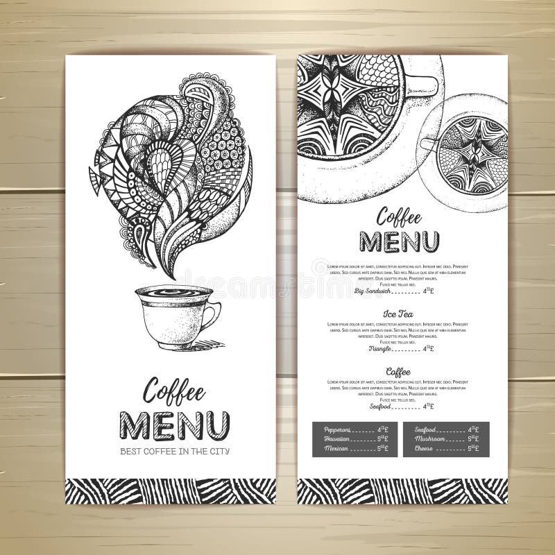 Coffee Menu Design. Decorative Sketch of Cup of Coffee or Tea Stock ...