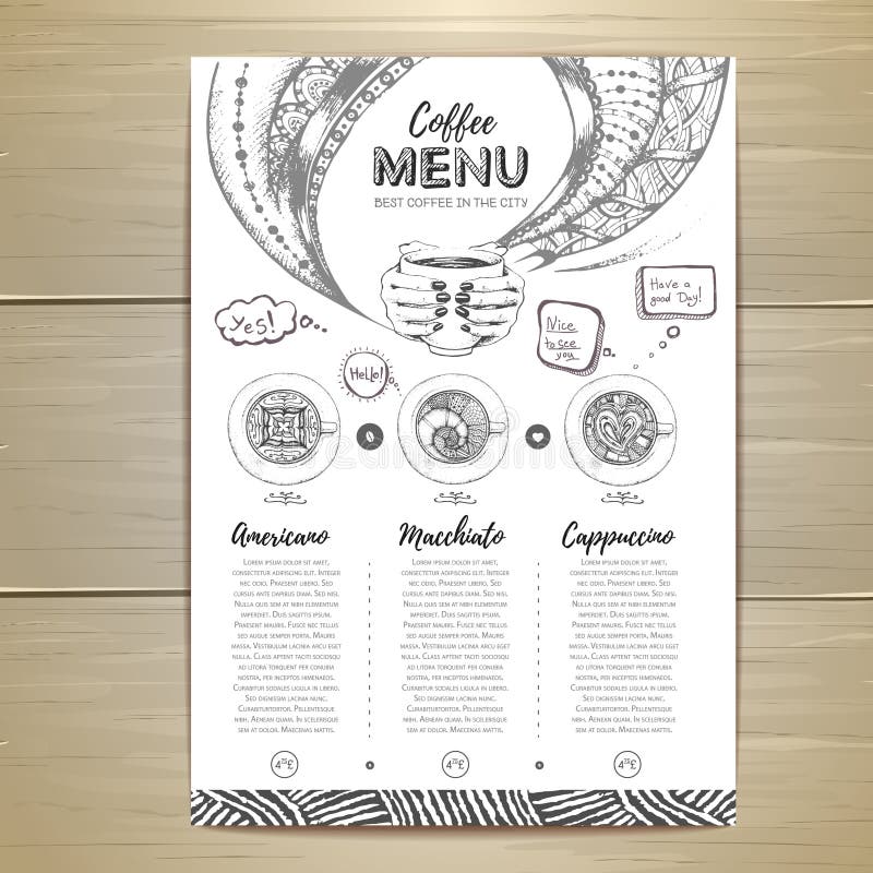 Coffee Menu Design. Decorative Sketch of Cup of Coffee or Tea Stock ...