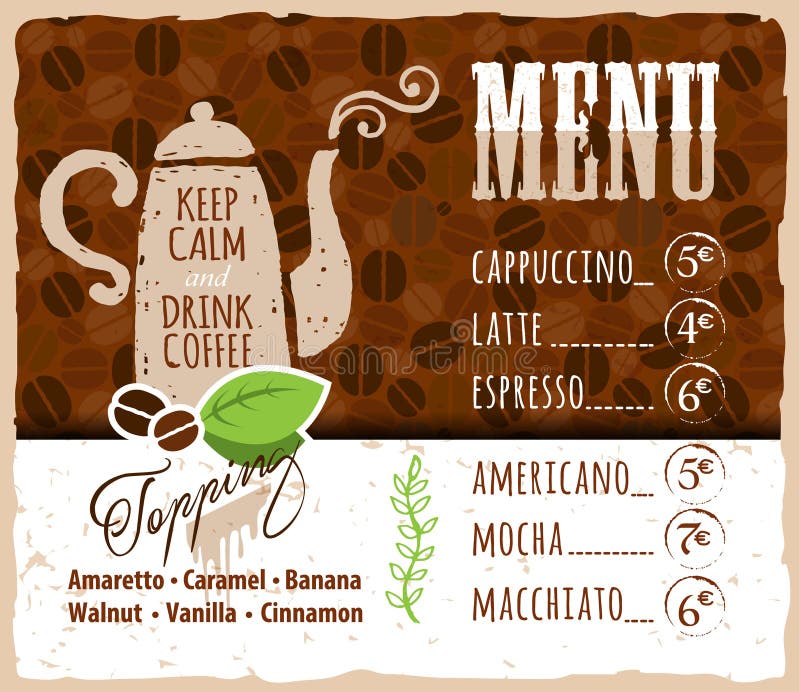 Coffee Menu Design in Vintage Style for Cafe Stock Vector ...