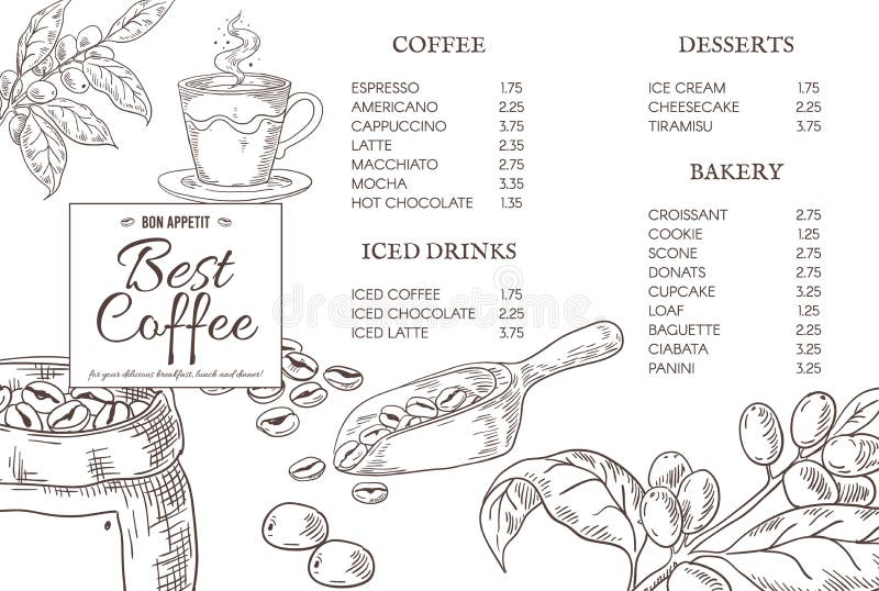 Coffee Menu Quotes. Hand Drawn Coffee Elements for Cafe Poster. Vector ...