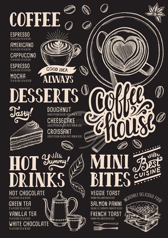 Coffee Menu Restaurant, Food Template. Stock Vector - Illustration of ...
