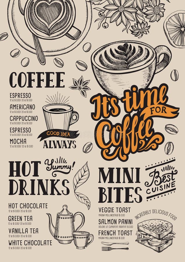 Coffee Menu Restaurant, Food Template. Stock Vector - Illustration of ...
