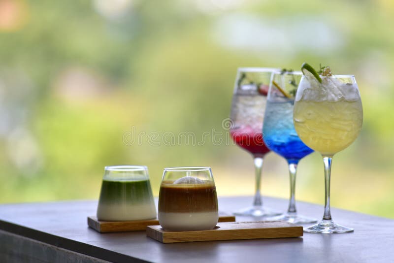 Coffee Menu and Set with Different Types of Drinks on a Dark Table in ...