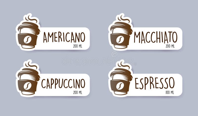 Coffee menu stickers stock vector. Illustration of robust - 284306981