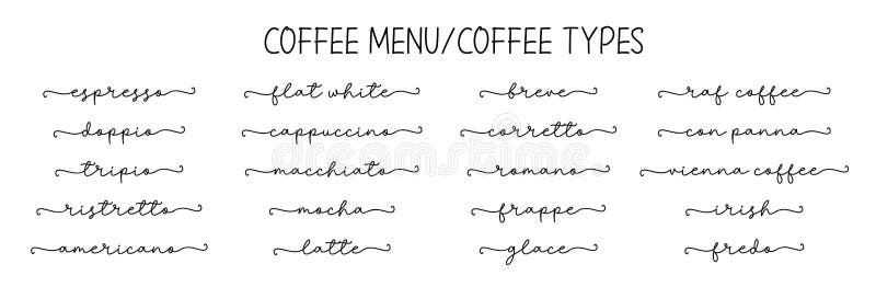 COFFEE MENU. Typography Words for Coffee Shop, Restaurant, Cafe Menu ...