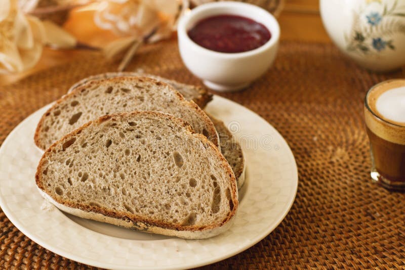 Coffee, milk and bread stock photo. Image of vegetarian - 100822004