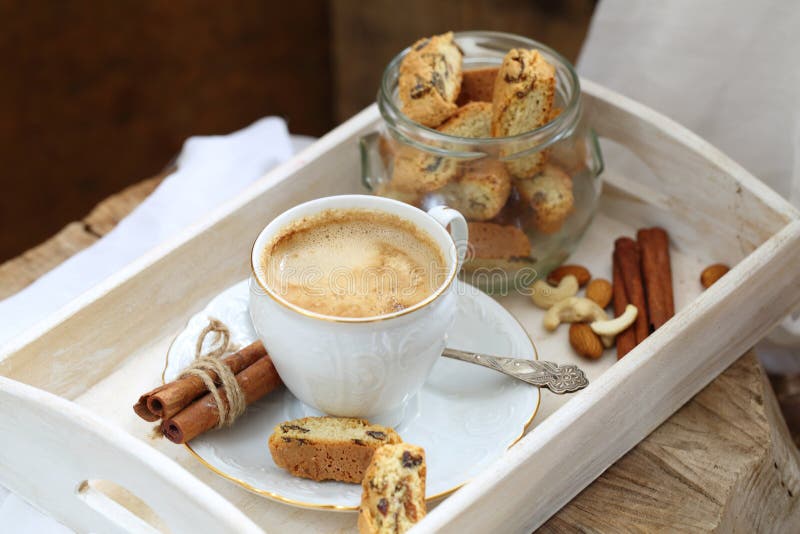 Coffee with Milk and Sugar Served with Biscuits Stock Photo - Image of ...