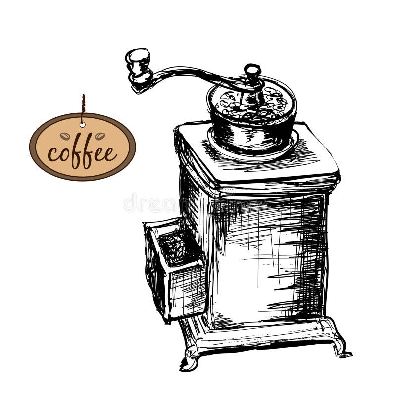 Coffee Mill. Hand Drawn Illustration Stock Vector - Illustration of ...