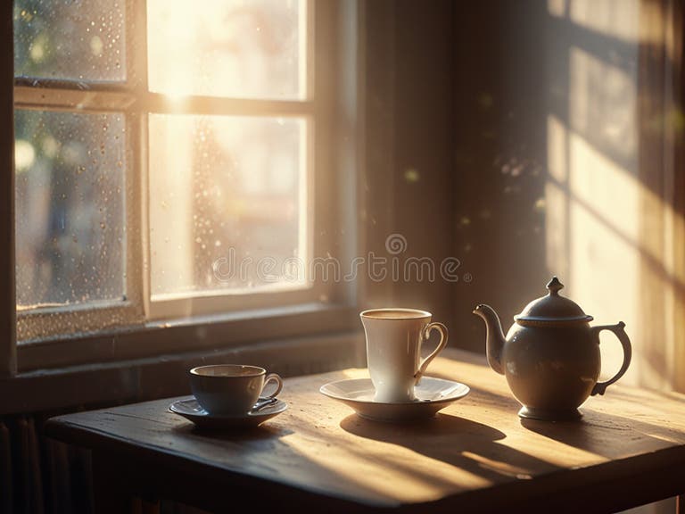 Coffee in the Morning with Sunlight by the Window Stock Illustration ...