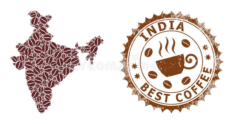Mosaic Map of India of Coffee and Scratched Seal for Best Coffee Stock ...