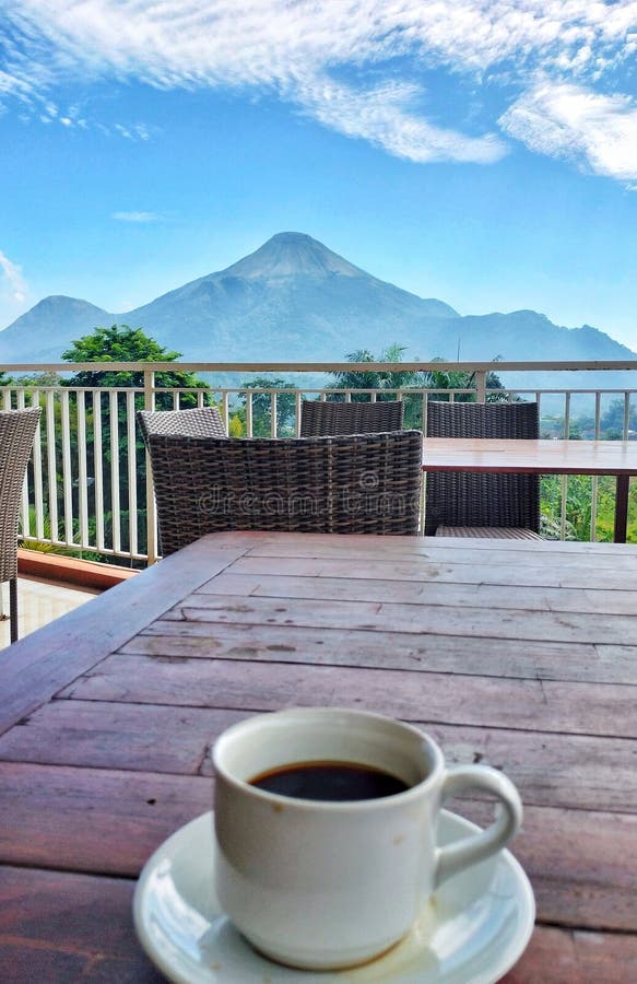 Cup of Coffee with Mountain and Lake Background Stock Photo - Image of ...