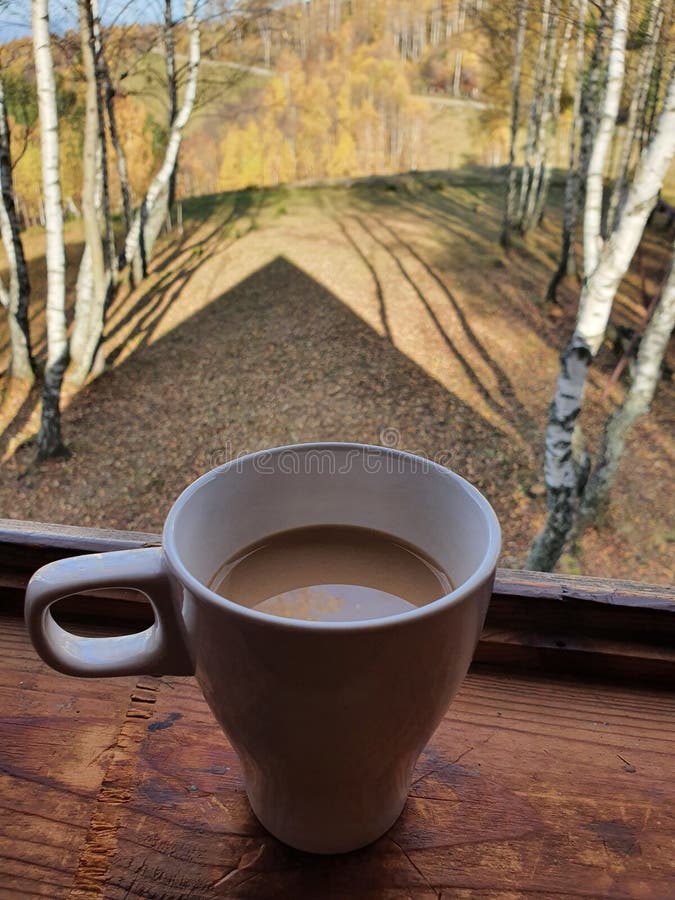 Coffee with a Mountain View Stock Image - Image of drink, tableware ...