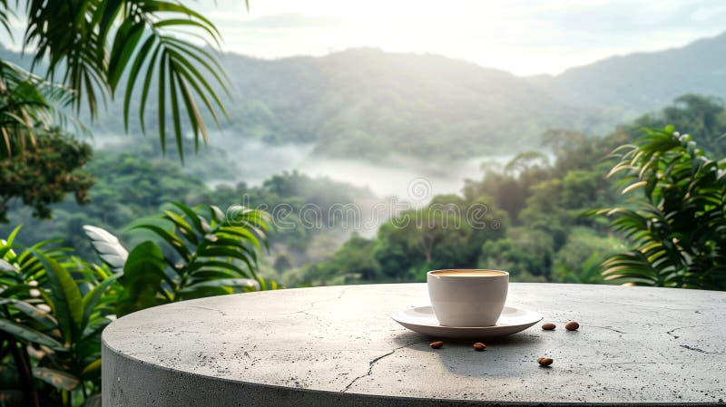 Coffee with a Mountain View at Sunrise Stock Illustration ...