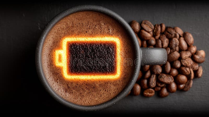 Coffee Mug with Battery Icon Showing Energy Boosting Effect Stock Image ...