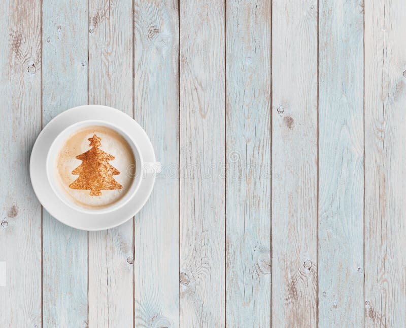 Coffee Mug with Christmas Tree on White Wood Table Editorial Image ...