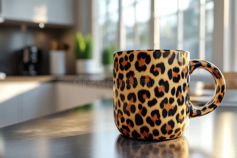 A Coffee Mug Covered in a Realistic Leopard-print Texture, Placed on a ...