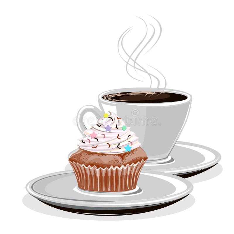 Coffee mug and cupcake stock vector. Illustration of cherry - 97848676
