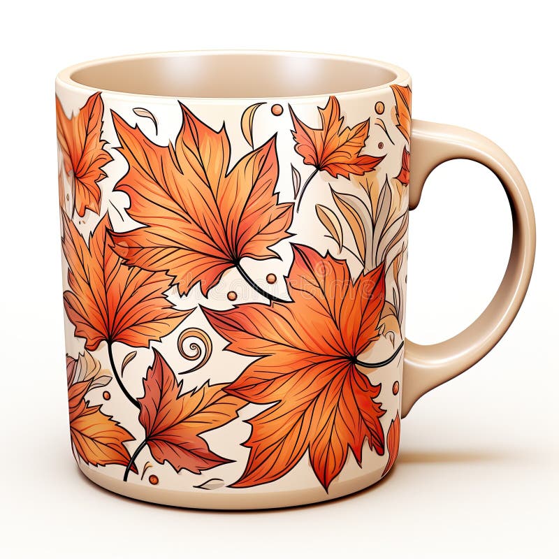 A Coffee Mug with a Design of Leaves on it, Cute Cup Stock Illustration ...