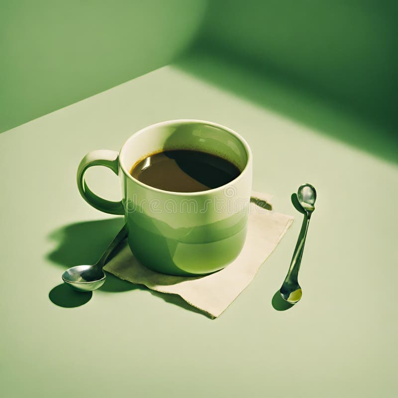 Coffee in a Mug with Different Shades of Green, in the Style of ...