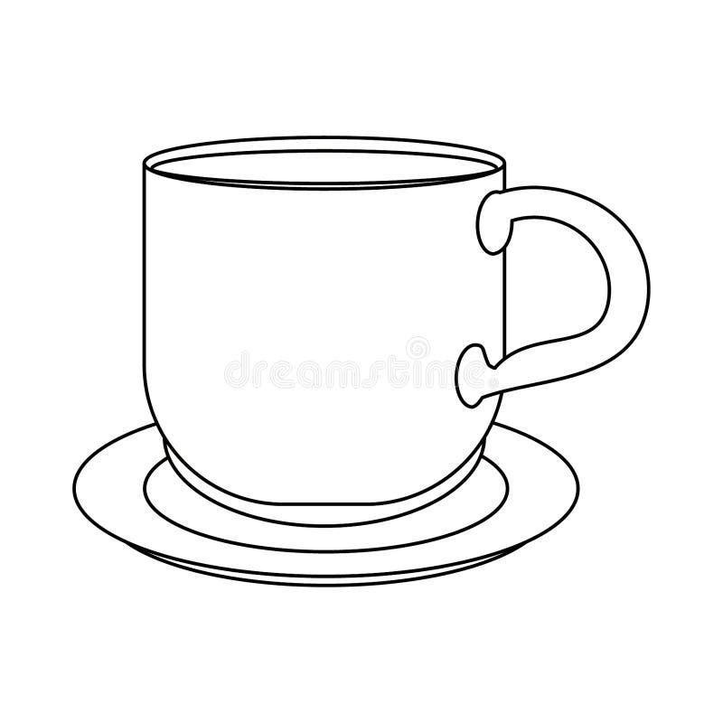 Coffee Mug on Dish Cartoon in Black and White Stock Vector ...